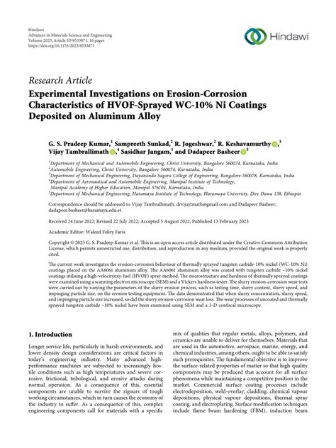 Pdf Experimental Investigations On Erosion Corrosion Characteristics Of Hvof Sprayed Wc 10 Ni