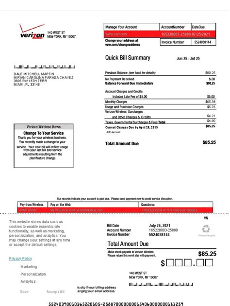 Verizon Wireless Bill Summary 2021 Pdf Fee Payments