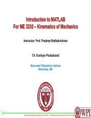 MATLAB Introduction St Session Rev Pdf Introduction To MATLAB For ME Kinematics Of