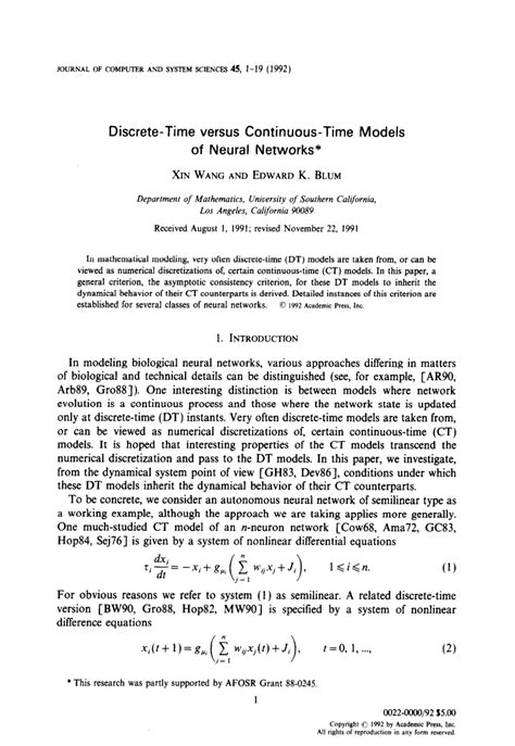 Pdf Discrete Time Versus Continuous Time Models Of Neural Networks