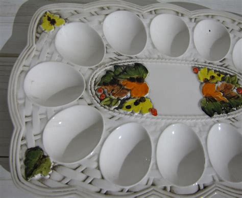 Deviled Egg Platter Vintage Lefton Rustic Fall Theme Egg Etsy
