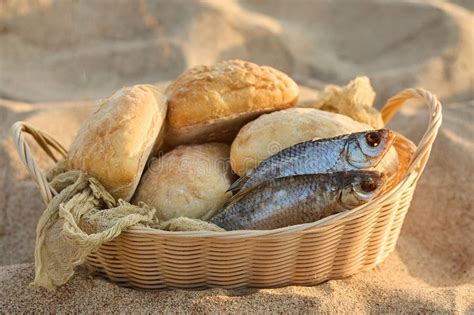 Christianity Religion Bible Concept Five Loaves Of Bread And Two