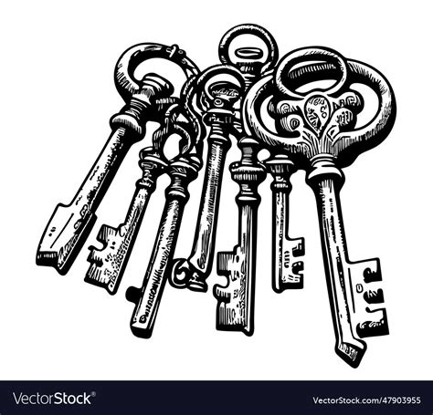 Retro Keys Sketch Hand Drawn Heraldry Royalty Free Vector