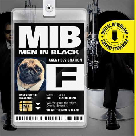Mib Agent F Frank The Pug Men In Black Id Badge Card Halloween Cosplay