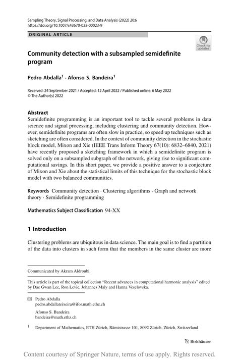 Pdf Community Detection With A Subsampled Semidefinite Program