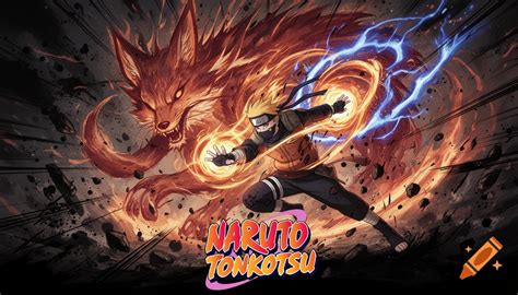 Anime Character Naruto In Mid Air Surrounded By Fiery Chakra And