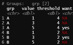 R Identify Rows With A Value Greater Than Threshold But Only Direct One Above Per Group