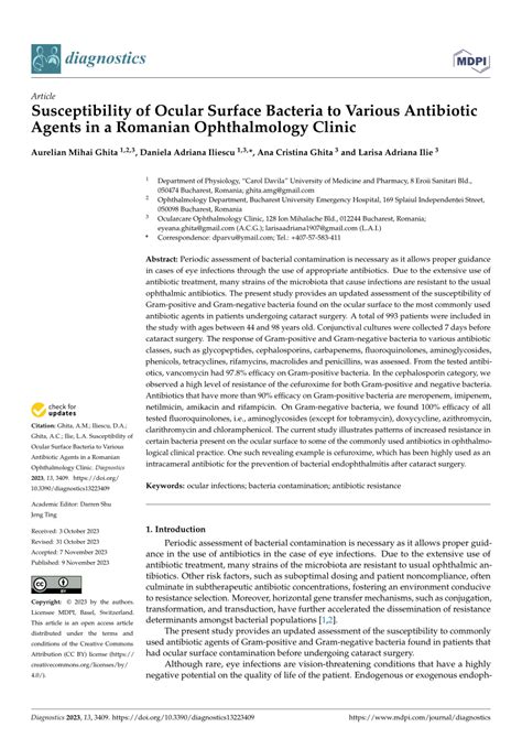 Pdf Susceptibility Of Ocular Surface Bacteria To Various Antibiotic