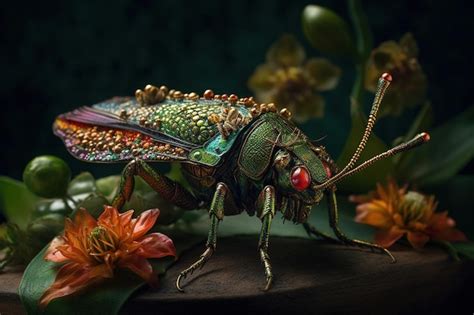 Premium Photo A Green And Red Grasshopper With The Word Love On The Front