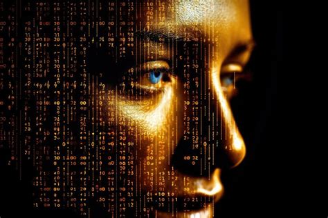 premium photo a binary code with human face shape on dark background