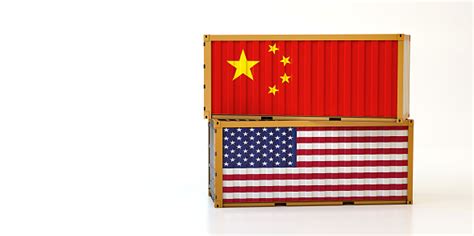 중국과 미국 국기와 두 화물 컨테이너 왼쪽의 공간 복사 3d 렌더링 3차원 형태에 대한 스톡 사진 및 기타 이미지 3차원 형태 기 독일 Istock