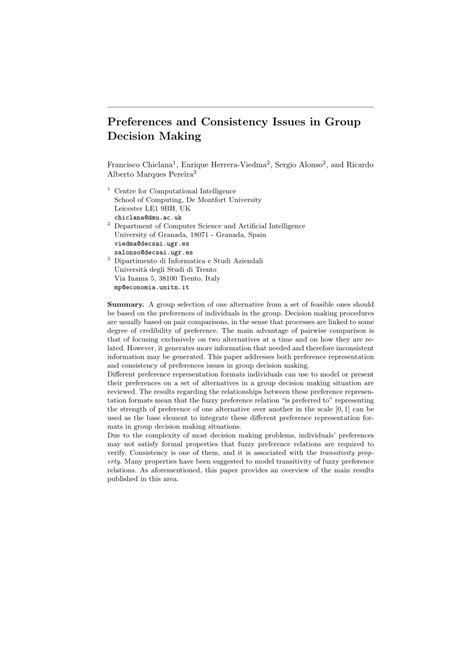 Pdf Preferences And Consistency Issues In Group Decision Making
