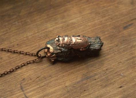 Real Bug Electroformed With Copper On The Piece Of A Bark