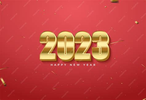 색상 조합 골드 3d 숫자가 있는 2023년 새해 프리미엄 벡터