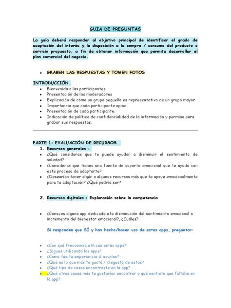 Guia De Preguntas Pdf Aplicación Movil Software De La Aplicacion