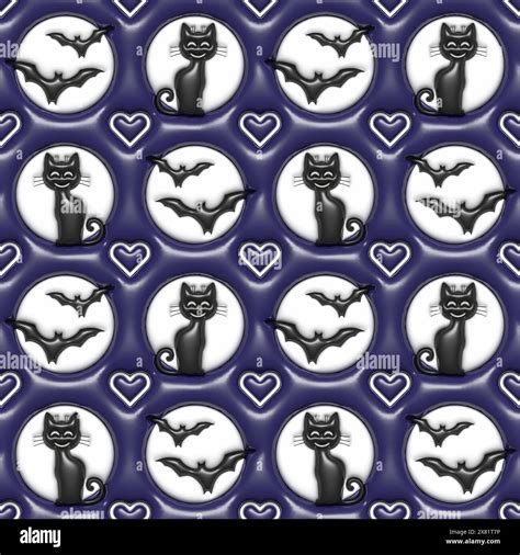 Halloween Black Cat 3d Inflated Bubble Pattern Puffy Seamless Tileable Pattern Endless Texture