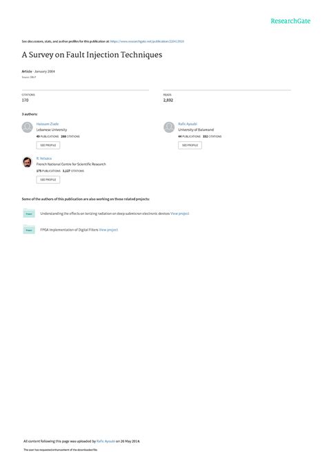 A Survey On Fault Injection Techniques See Discussions Stats And Author Profiles For This