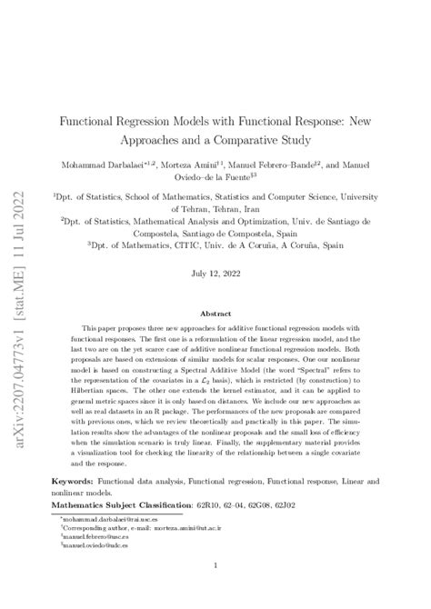 Pdf Functional Regression Models With Functional Response New