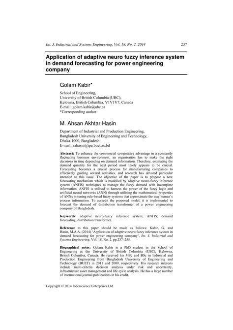 Pdf Application Of Adaptive Neuro Fuzzy Inference System In Demand