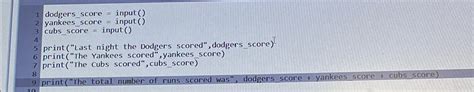 solved dodgers score ﻿input yankees score ﻿input