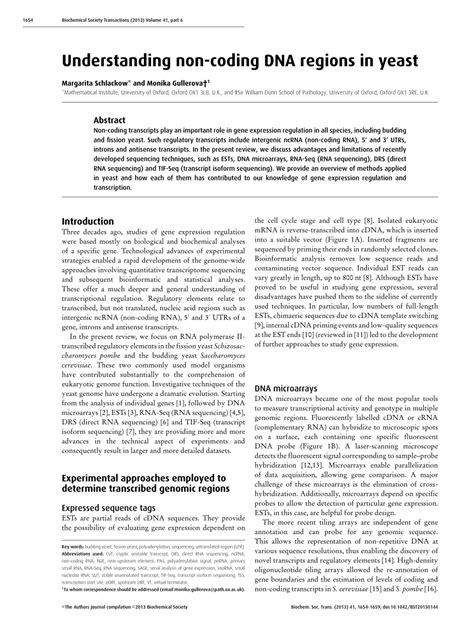 Pdf Understanding Non Coding Dna Regions In Yeast Figure 1