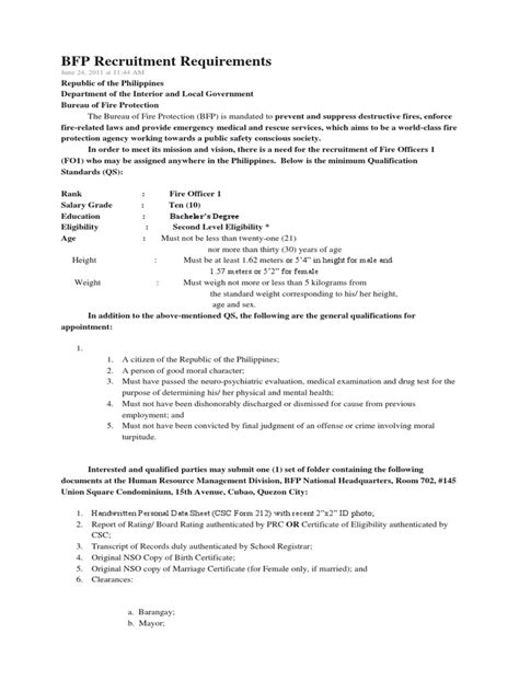Bfp Recruitment Requirements Pdf Police Officer Police