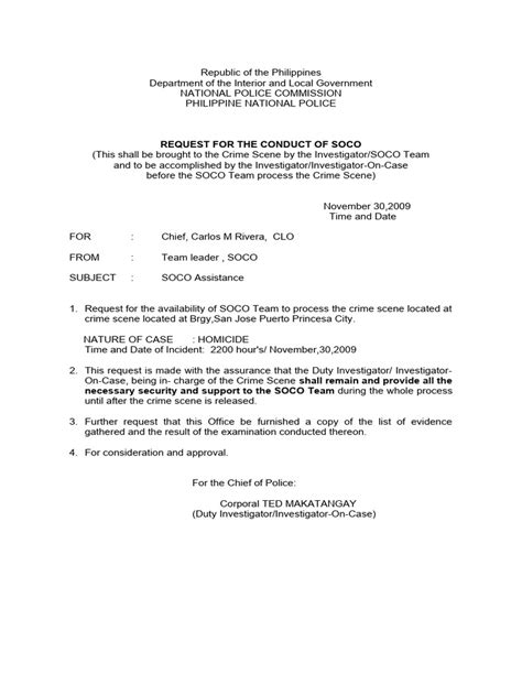 Csi Form 2 Request For The Conduct Of Soco Pdf
