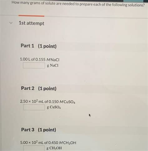 Solved How many grams of solute are needed to prepare each | Chegg.com