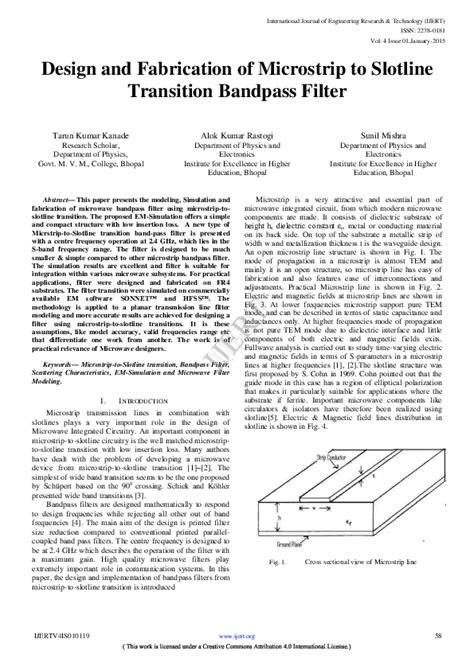 Pdf Design And Fabrication Of Microstrip To Slotline Transition Bandpass Filter