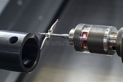 The Modular Touch Probe Checking The Tube Parts On CNC Lathe Machine Stock Photo Image Of