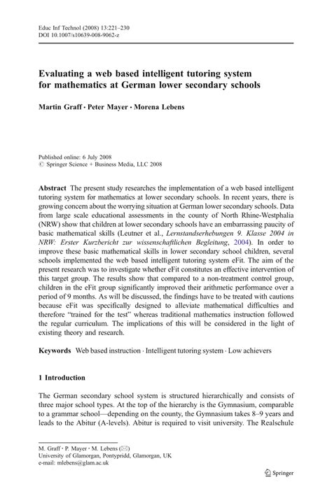 Pdf Evaluating A Web Based Intelligent Tutoring System For Mathematics At German Lower
