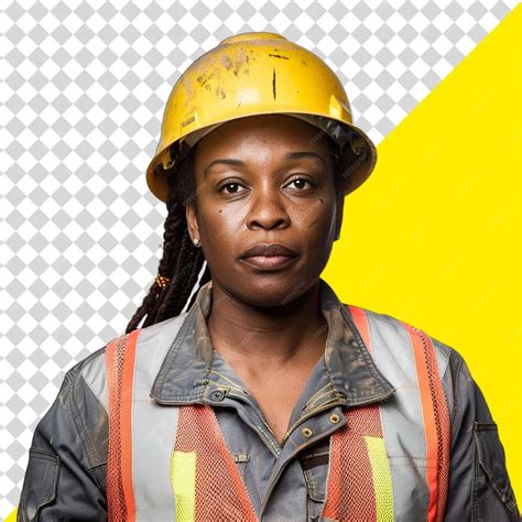 Premium Psd A Woman Wearing A Yellow Helmet That Says Quot She Is Wearing A Yellow Helmet Quot