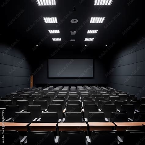 Empty Lecture Hall With Dark Walls Background And Chairs Design Stock Illustration Adobe Stock