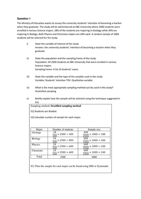 Quiz 1 With Answer Sta116 Quiz 1 The Ministry Of Education Wants To Survey The University