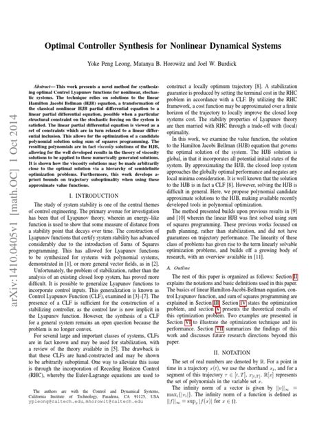 Optimal Controller Synthesis For Nonlinear Dynamical Systems Download Free Pdf Mathematical