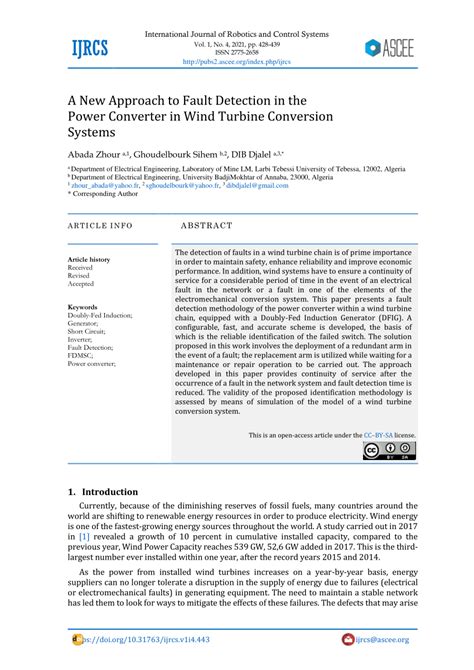 Pdf A New Approach To Fault Detection In The Power Converter In Wind Turbine Conversion Systems