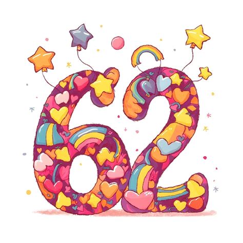 Premium Vector Numeric Digit 62 Vector Illustration Typography Of Number 62 With Playful