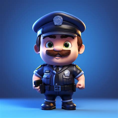 Premium Ai Image Cute Mini Cop Cartoon Character With A Mustache