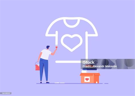 남자 그리기 기부 옷 아이콘 가난한 사람들을 위한 기부 복장을 모으는 자원봉사자 의류 기부 자원 봉사 도움 기부 의류의 개념 자선 캠페인 벡터 플랫 일러스트레이션