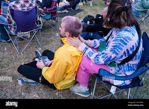Massage Time In Festival Crowd At The Green Man 2022 Music Festival In