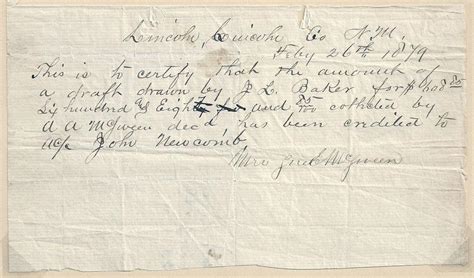 Mcsween Receipt Lincoln County War