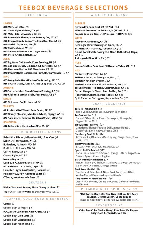 Menu Teebox Indoor Golf Club