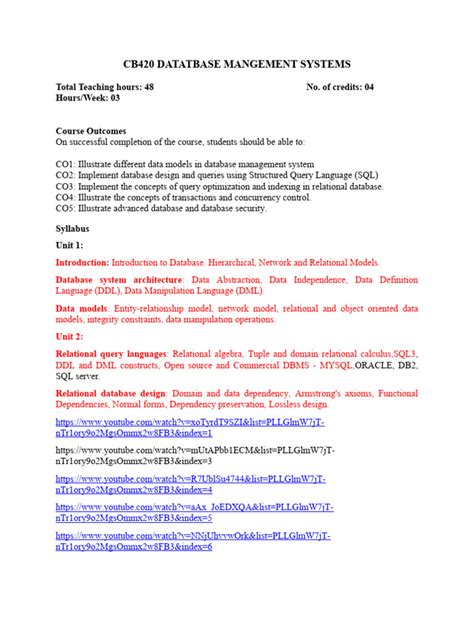 Cb420 Datatbase Mangement Systems Pdf Databases Relational Database