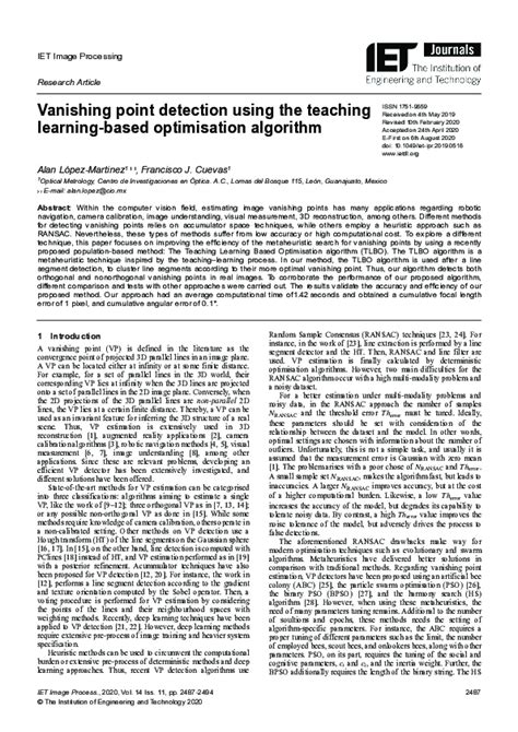 Pdf Vanishing Point Detection Using The Teaching Learning Based Optimisation Algorithm