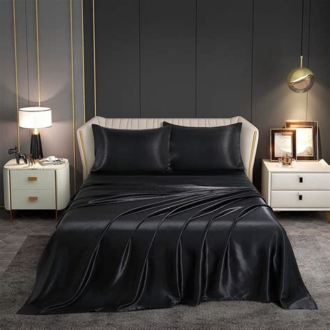 Czqnlg 4 Pieces Satin Sheets Set King Size Silky Soft Satin Bed Sheets