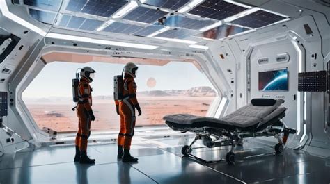 Premium Photo Two Astronauts Observing Space Through Window In Space Station