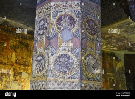 Cave No 17 Upper Portion Of One Of The Pillar Of The Main Hall