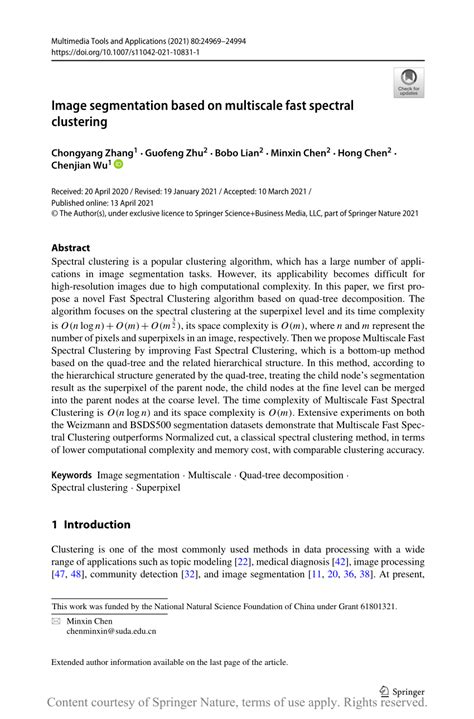 Image Segmentation Based On Multiscale Fast Spectral Clustering Request Pdf