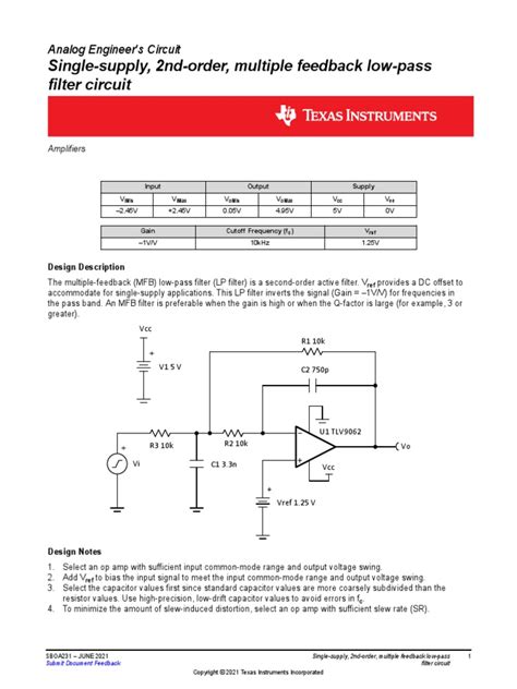 Multiple Feedback Circuit Pdf Low Pass Filter Amplifier