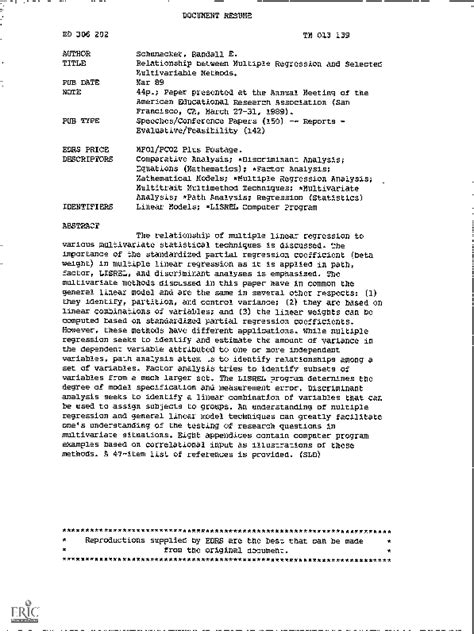 Pdf Relationship Between Multiple Regression And Selected